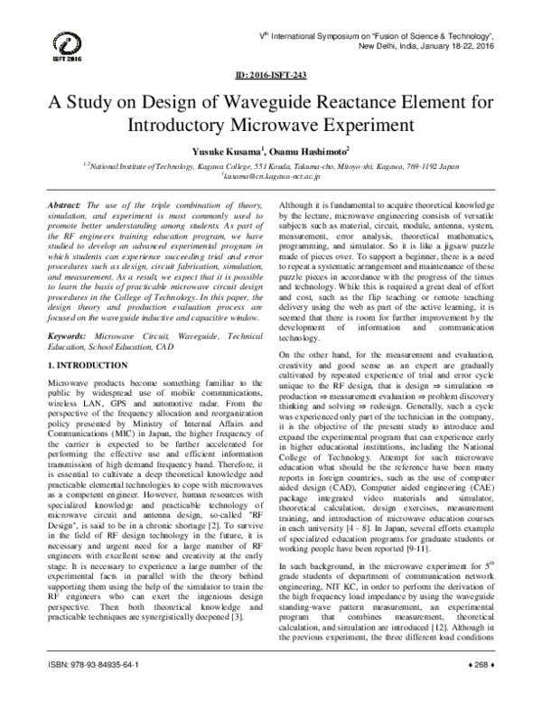 (PDF) A Study on Design of Waveguide Reactance Element for Introductory ...