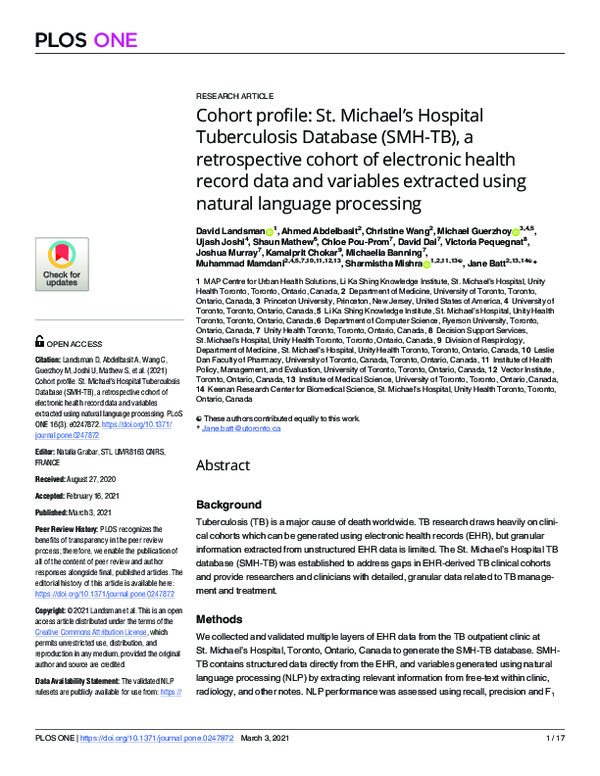 (PDF) Cohort profile: St. Michael’s Hospital Tuberculosis Database (SMH ...