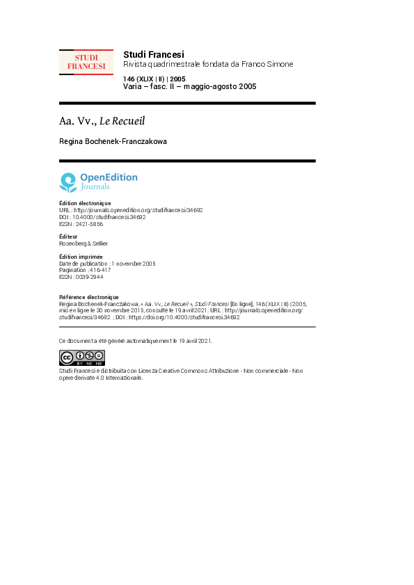 (PDF) Aa. Vv., Le Recueil