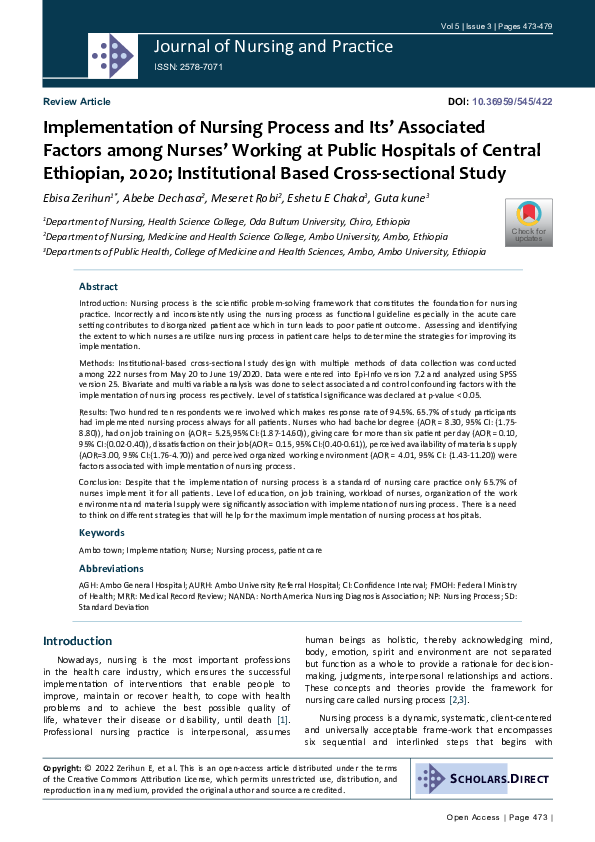 (PDF) Implementation of Nursing Process and Its' Associated Factors among Nurses' Working at ...