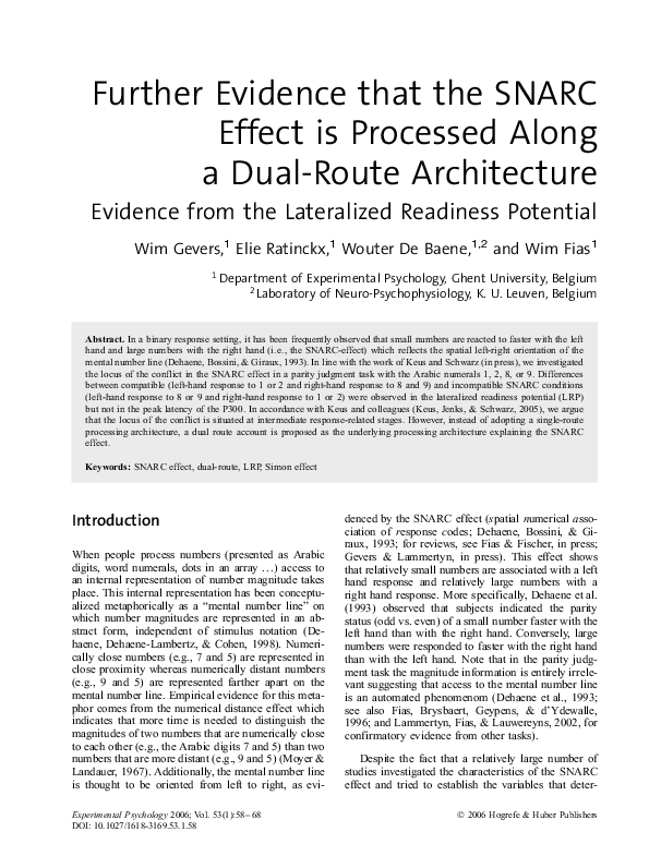 (PDF) Further Evidence that the SNARC Effect is Processed Along a Dual ...