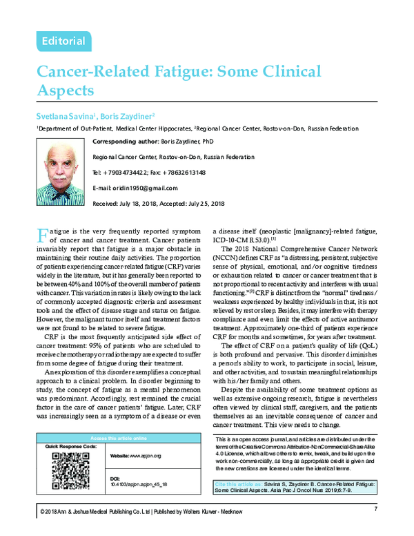 (PDF) Cancer-Related Fatigue: Some Clinical Aspects