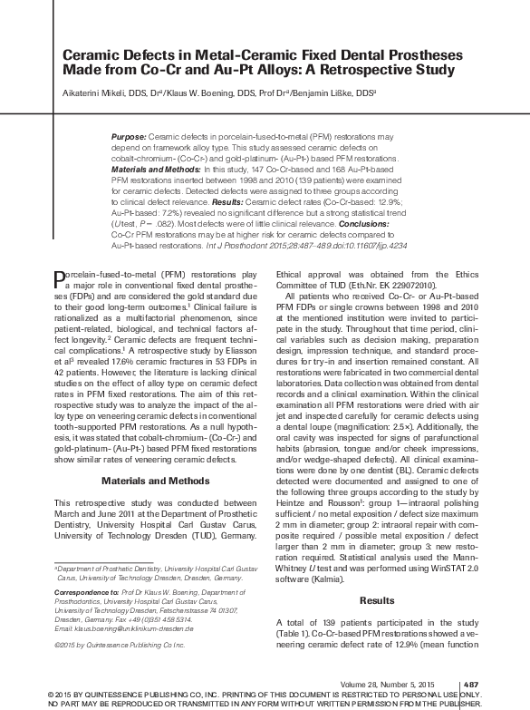 (PDF) Ceramic Defects in Metal-Ceramic Fixed Dental Prostheses Made ...