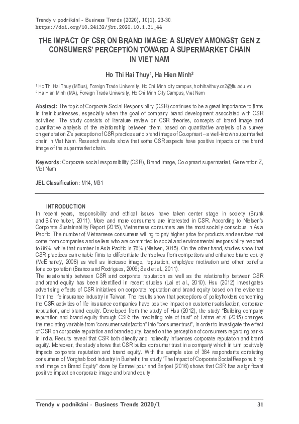 (PDF) The impact of CSR on brand image: a survey amongst Gen Z ...
