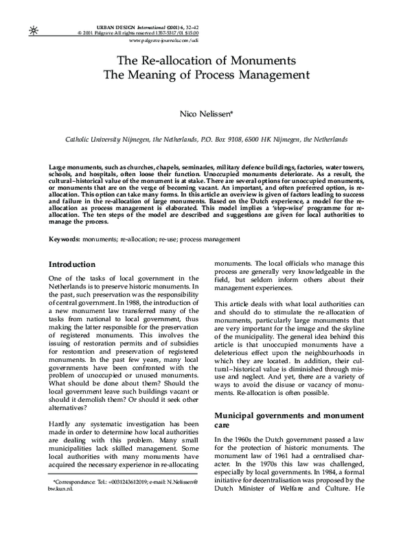 (PDF) The Re-allocation of Monuments. The Meaning of Process Management