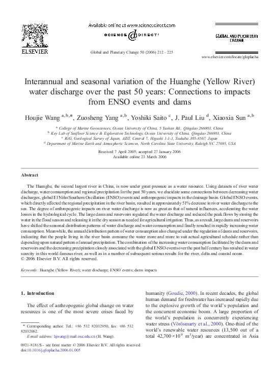 (PDF) Interannual and seasonal variation of the Huanghe (Yellow River ...