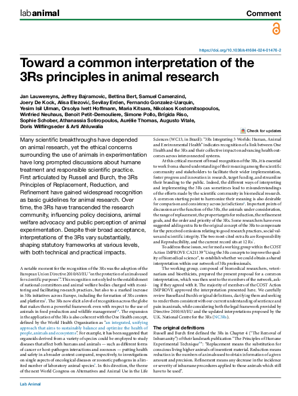 (PDF) Toward a common interpretation of the 3Rs principles in animal ...