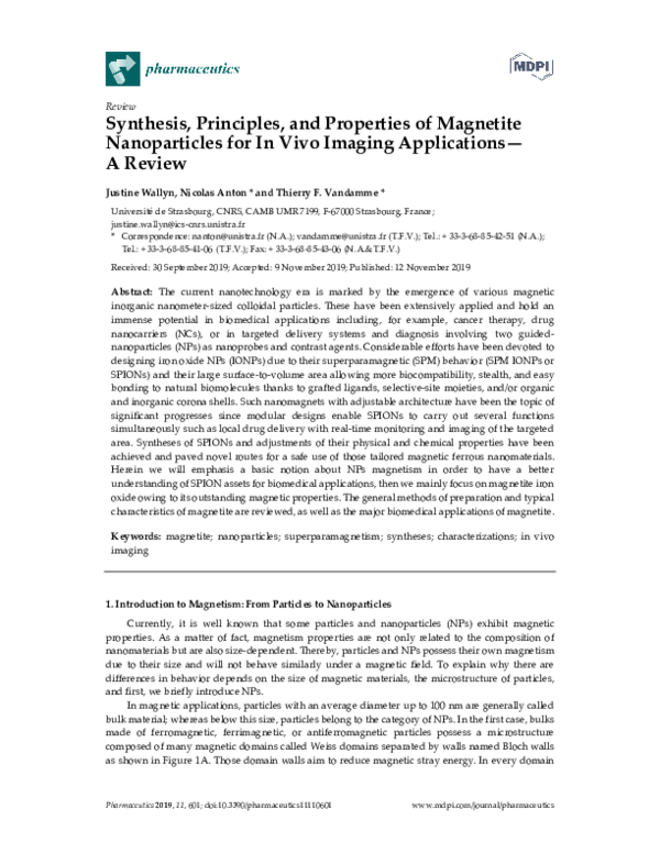 (PDF) Synthesis, Principles, and Properties of Magnetite Nanoparticles ...