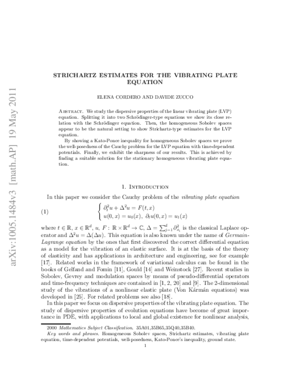 (PDF) Strichartz estimates for the vibrating plate equation