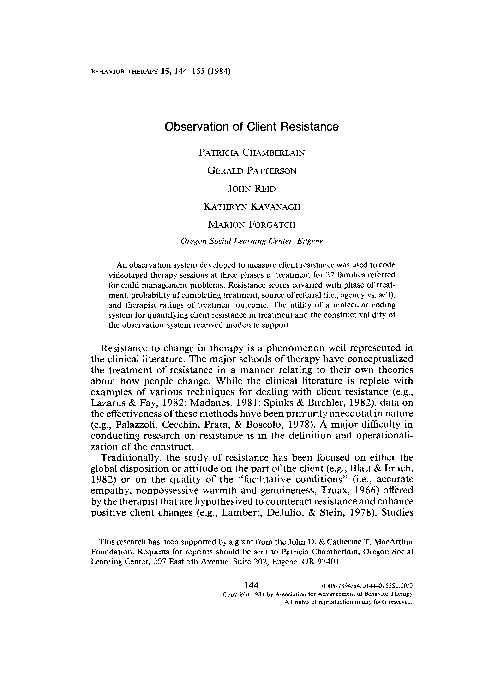 (PDF) Observation of client resistance