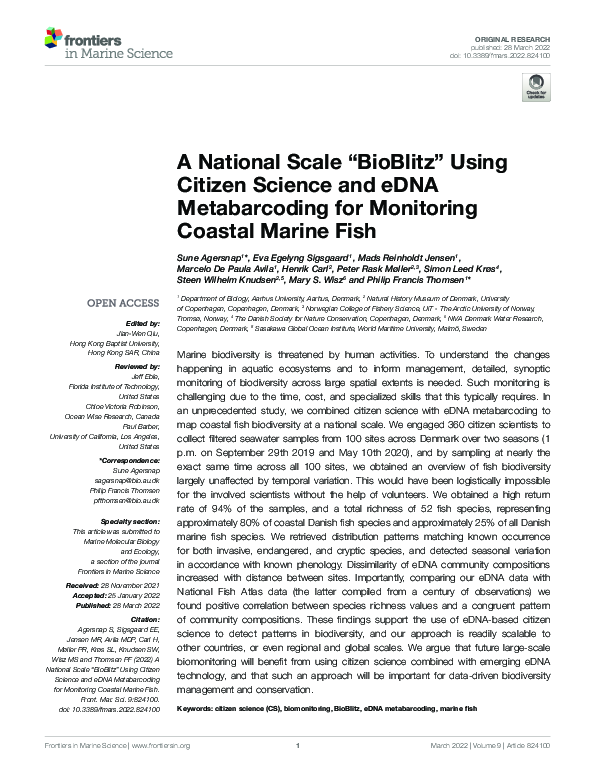 (PDF) A National Scale “BioBlitz” Using Citizen Science and eDNA Metabarcoding for Monitoring ...