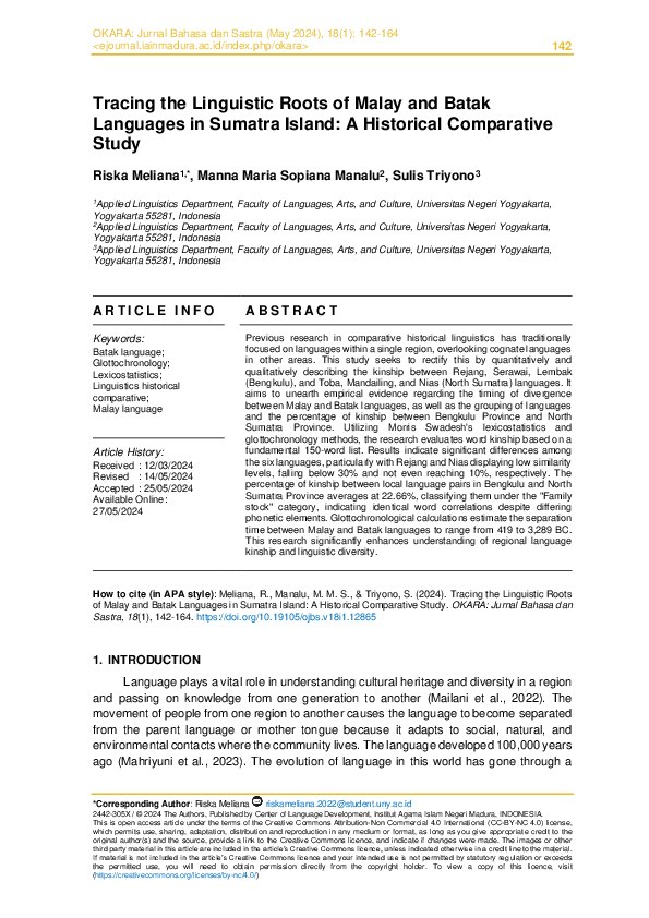 (PDF) Tracing the Linguistic Roots of Malay and Batak Languages in ...