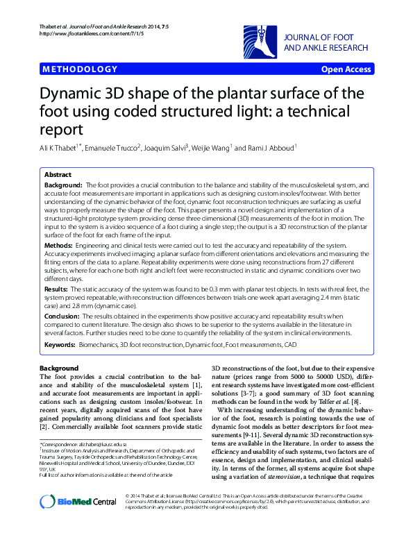 (PDF) Dynamic 3D shape of the plantar surface of the foot using coded ...
