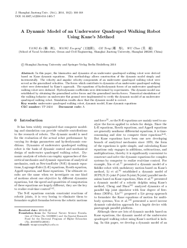 (PDF) A dynamic model of an underwater quadruped walking robot using Kane’s method