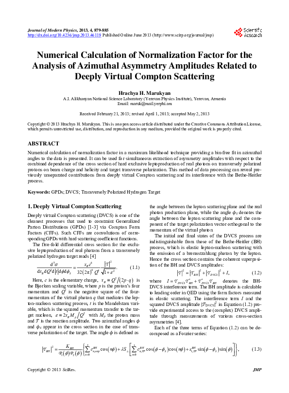 (PDF) Numerical Calculation of Normalization Factor for the Analysis of Azimuthal Asymmetry ...