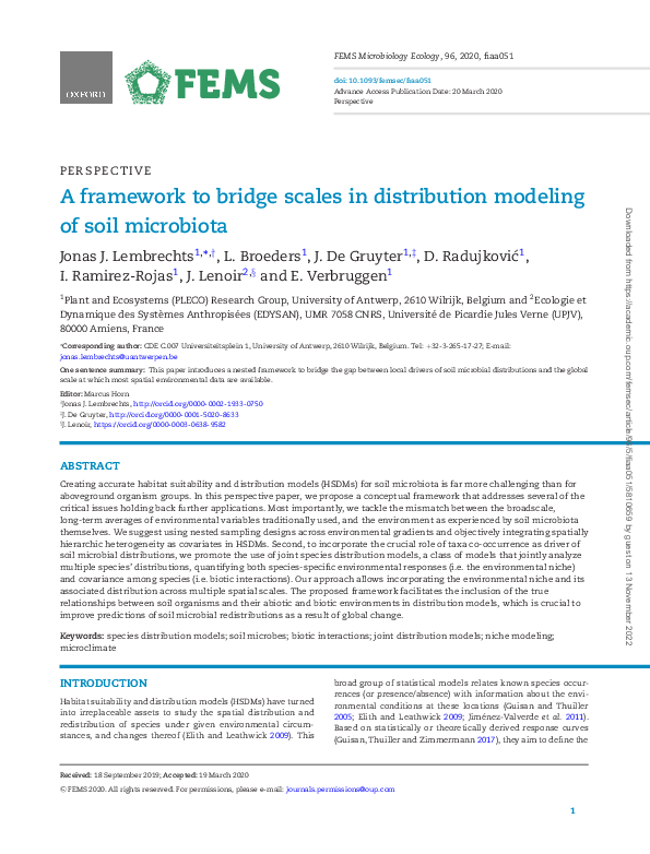 (PDF) A framework to bridge scales in distribution modeling of soil ...