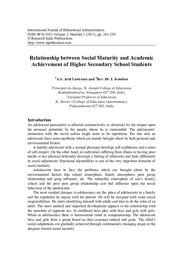 (PDF) Relationship between Social Maturity and Academic Achievement of ...