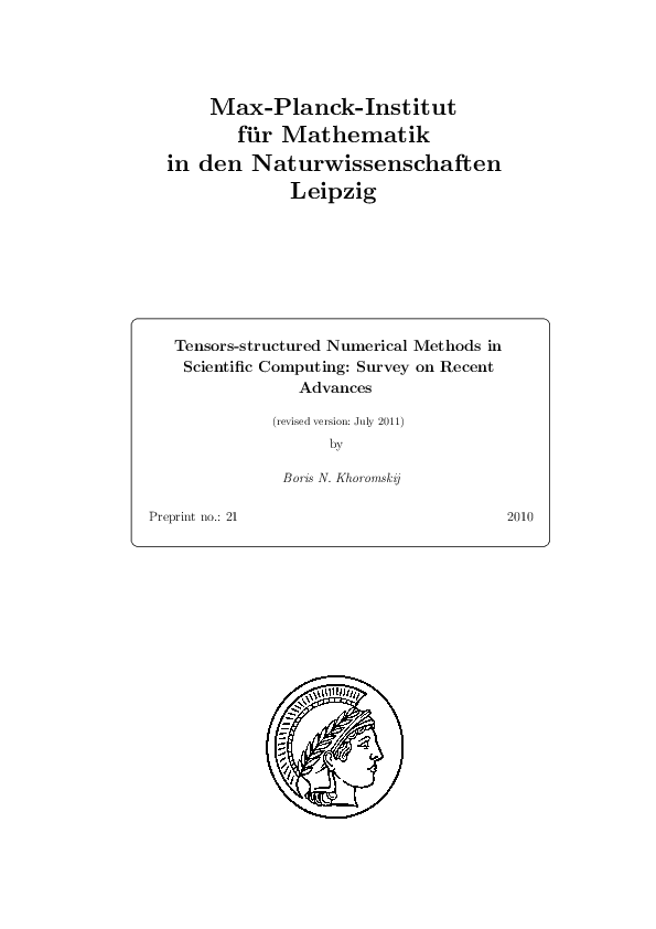 (PDF) Tensors-structured numerical methods in scientific computing: Survey on recent advances