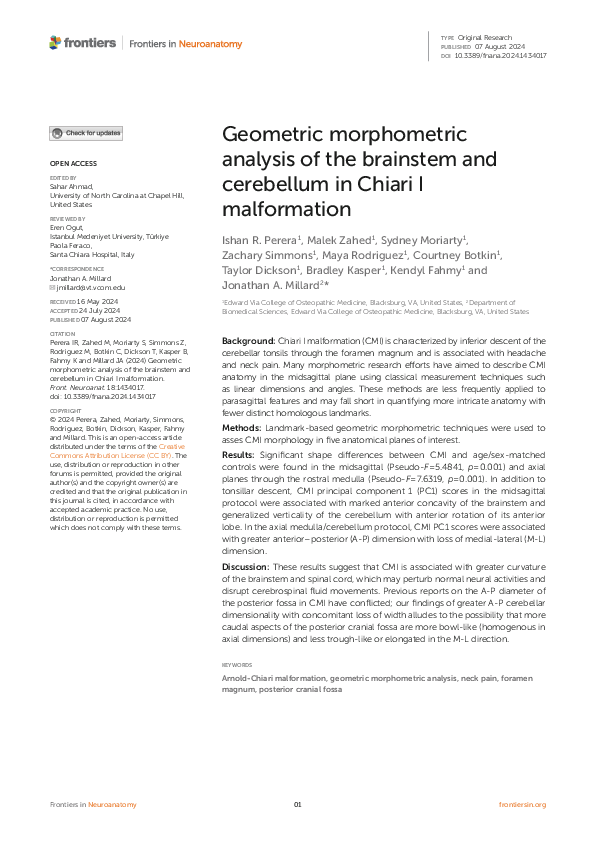 (PDF) Geometric morphometric analysis of the brainstem and cerebellum in Chiari I malformation