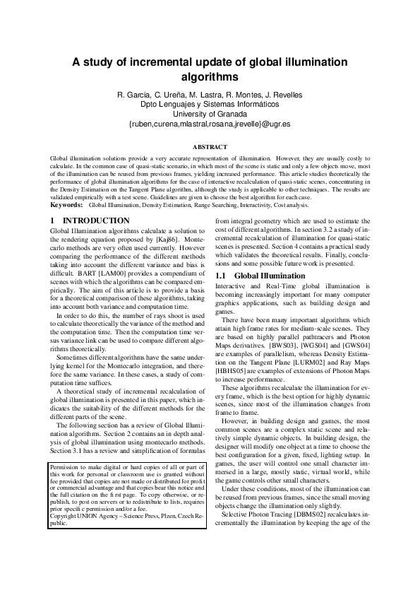 A study of incremental update of global illumination algorithms