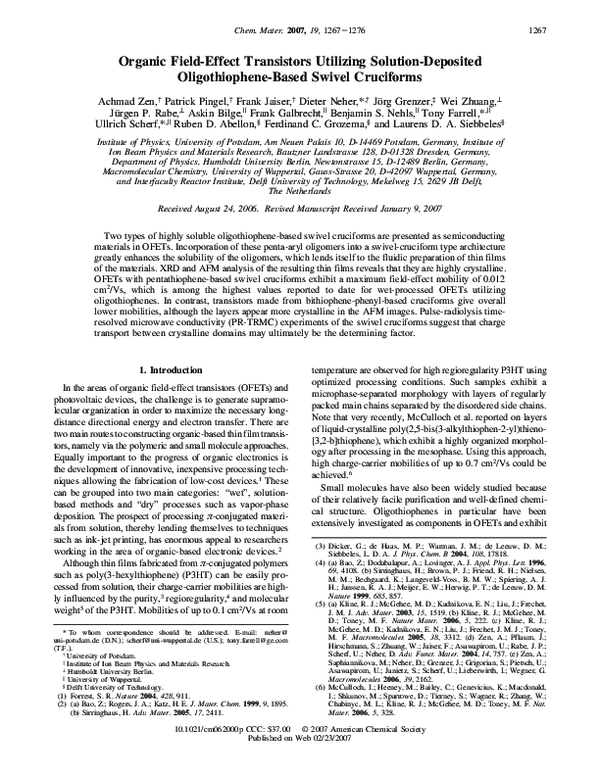 (PDF) Organic Field-Effect Transistors Utilizing Solution-Deposited Oligothiophene-Based Swivel ...