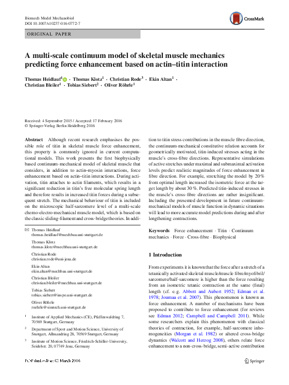 (PDF) A multi-scale continuum model of skeletal muscle mechanics ...
