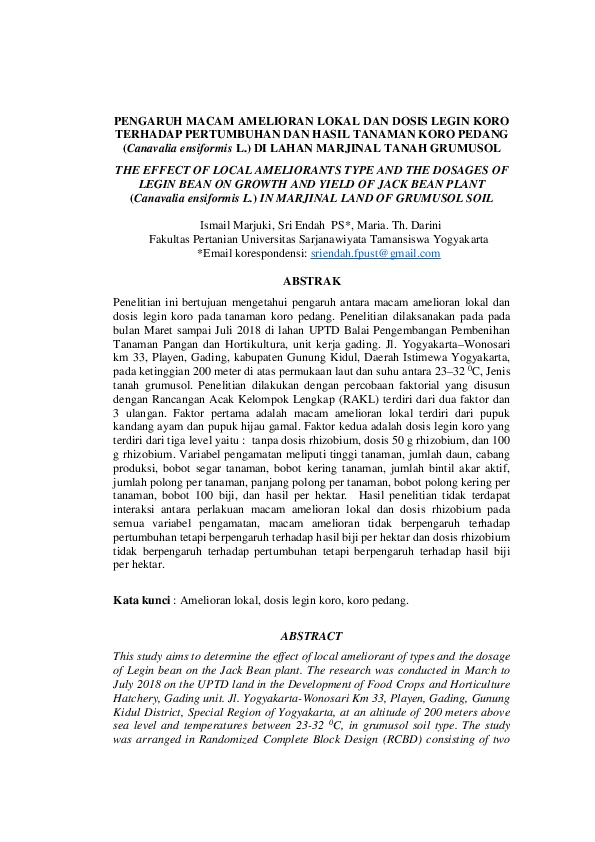 (PDF) PENGARUH MACAM AMELIORAN LOKAL DAN DOSIS LEGIN KORO TERHADAP ...