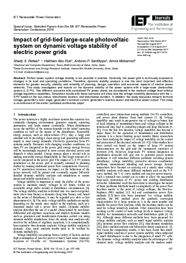 (PDF) Impact of grid‐tied large‐scale photovoltaic system on dynamic ...