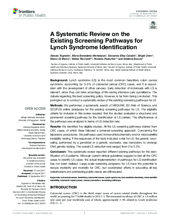 (PDF) A Systematic Review on the Existing Screening Pathways for Lynch ...
