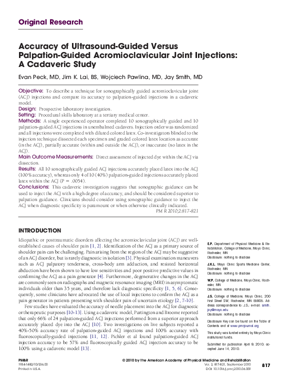 (PDF) Accuracy of Ultrasound-Guided Versus Palpation-Guided Acromioclavicular Joint Injections ...