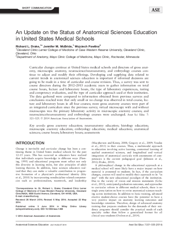 (PDF) An update on the status of anatomical sciences education in ...