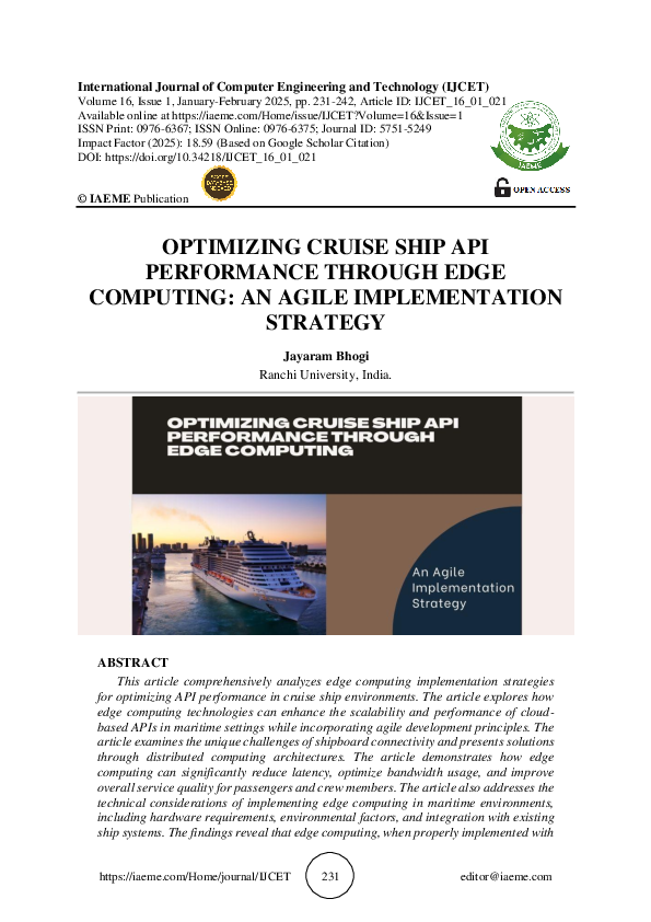 (PDF) OPTIMIZING CRUISE SHIP API PERFORMANCE THROUGH EDGE COMPUTING: AN AGILE IMPLEMENTATION ...