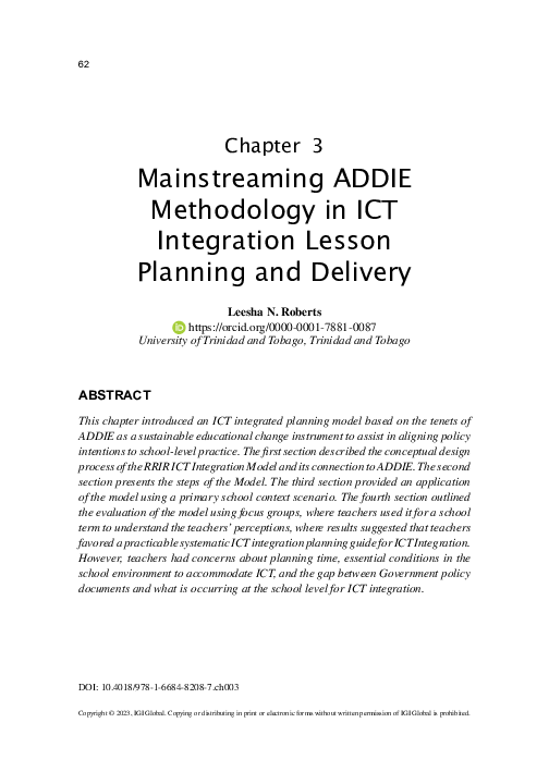 (PDF) Mainstreaming ADDIE Methodology in ICT Integration Lesson ...