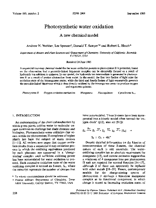 (PDF) Photosynthetic water oxidation