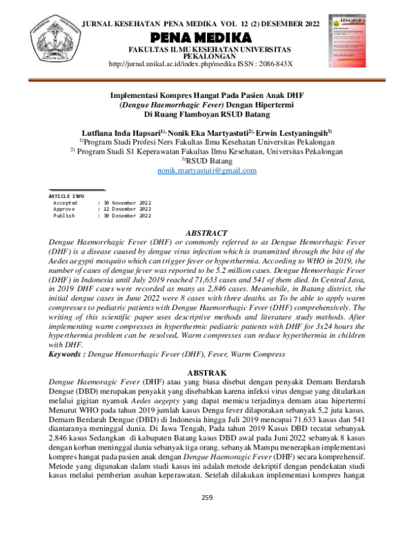 (PDF) Implementasi Kompres Hangat pada Pasien Anak DHF (Dengue Haemorhagic Fever) dengan ...