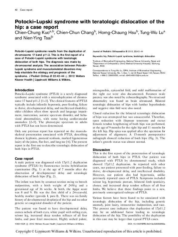 (PDF) Potocki–Lupski syndrome with teratologic dislocation of the hip