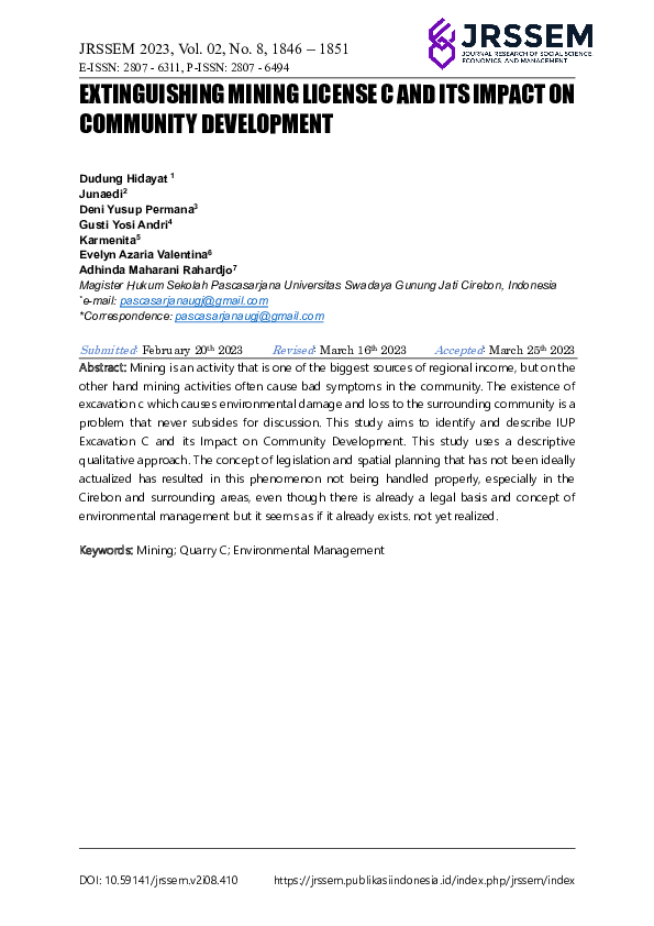 (PDF) Extinguishing Mining License C and Its Impact on Community ...