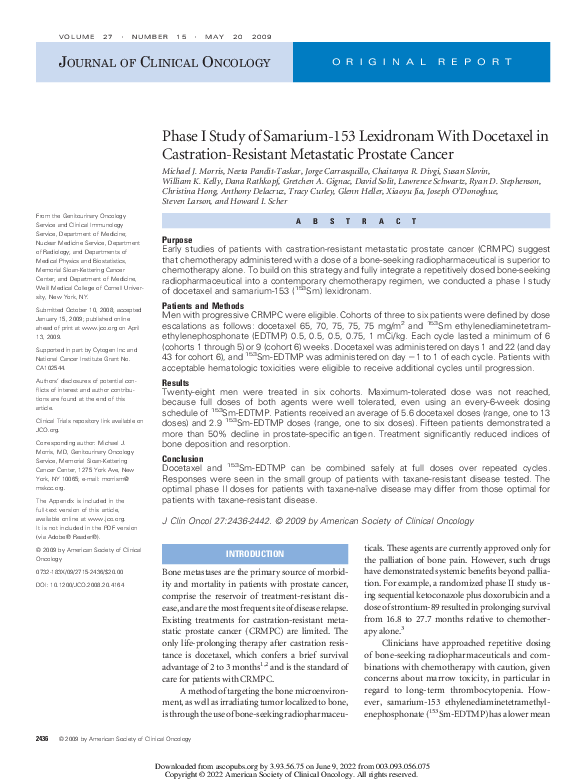(PDF) Phase I Study of Samarium-153 Lexidronam With Docetaxel in ...