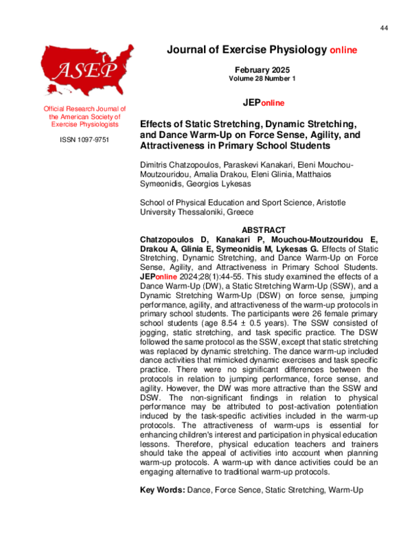 (PDF) Effects of Static Stretching, Dynamic Stretching, and Dance Warm-Up on Force Sense ...