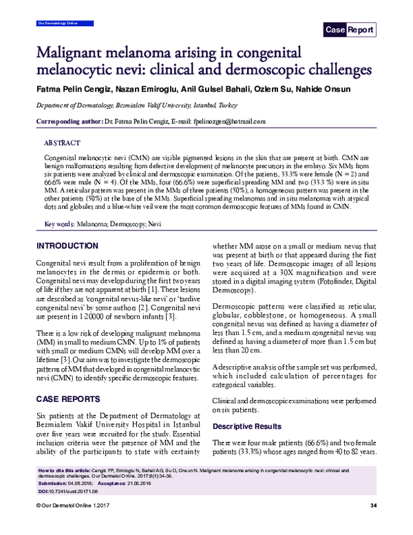 (PDF) Malignant melanoma arising in congenital melanocytic nevi ...
