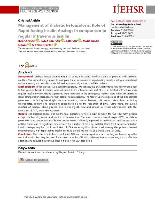 (PDF) Management of Diabetic ketoacidosis: Role of Rapid Acting Insulin ...
