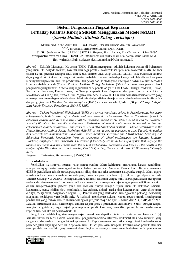 (PDF) Sistem Pengukuran Tingkat Kepuasan Terhadap Kualitas Kinerja Sekolah Menggunakan Metode ...