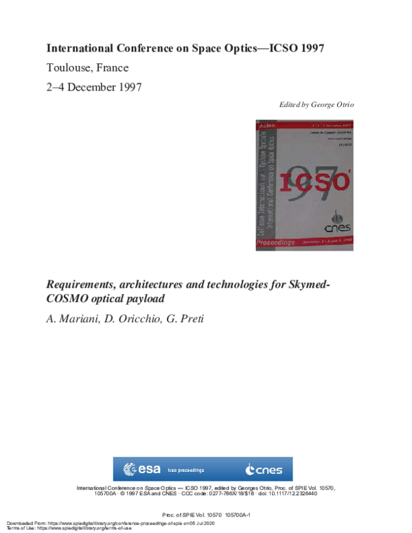 (PDF) Requirements, architectures and technologies for Skymed-COSMO optical payload