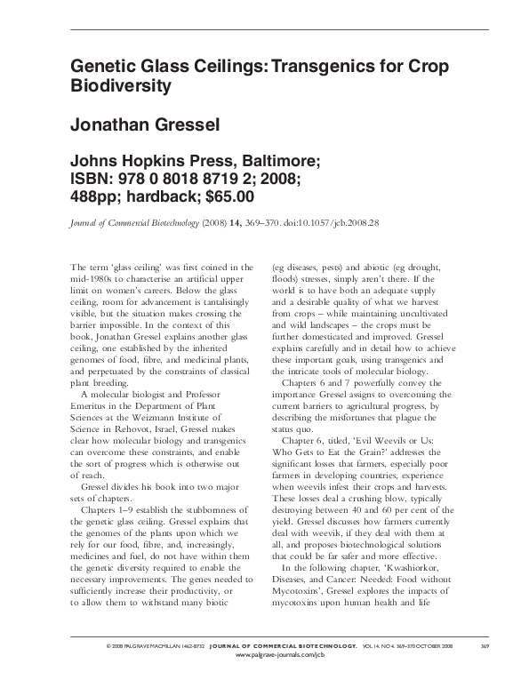 (PDF) Genetic Glass Ceilings: Transgenics for Crop Biodiversity