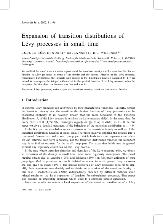 (PDF) Expansion of transition distributions of Lévy processes in small time