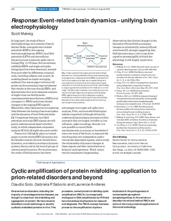 (PDF) Response: Event-related brain dynamics – unifying brain electrophysiology