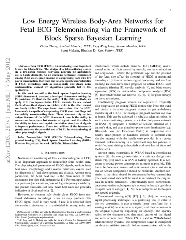 (PDF) Low energy wireless body-area networks for fetal ECG telemonitoring via the framework of ...