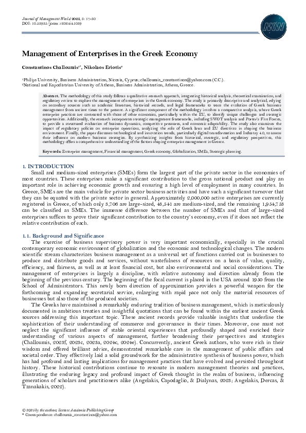 (PDF) Management of Enterprises in the Greek Economy