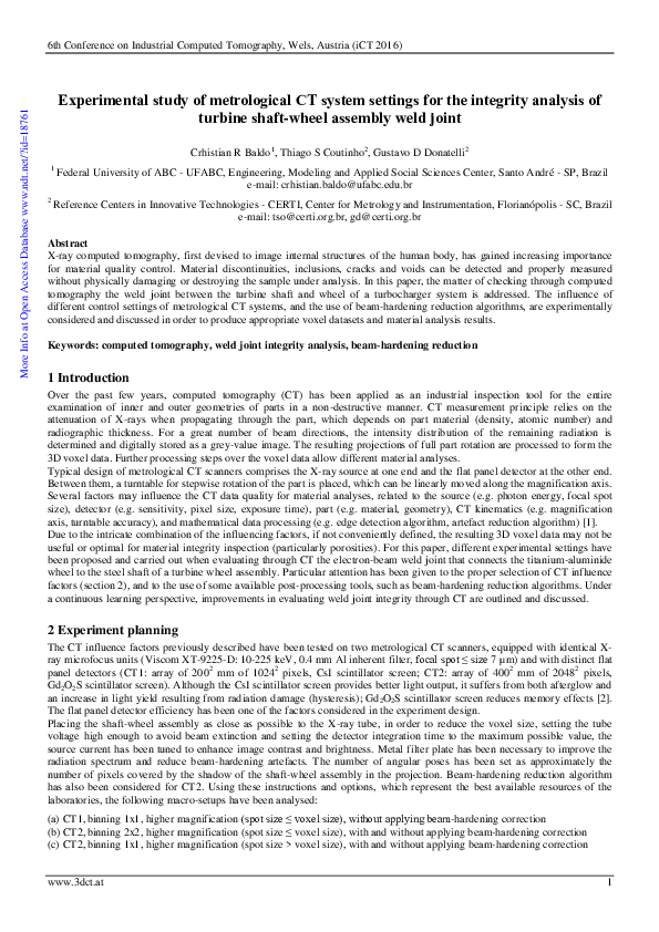 (PDF) Experimental study of metrological CT system settings for the ...