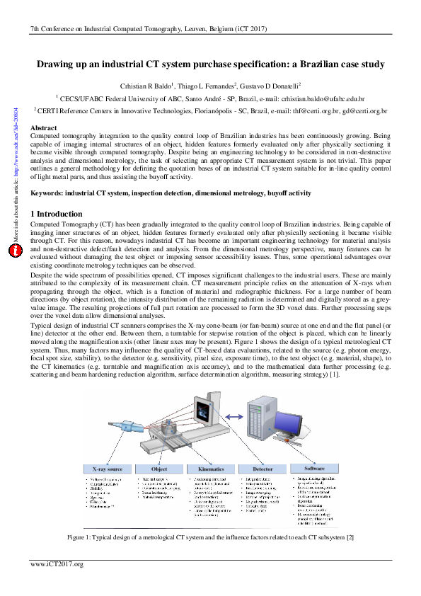 (PDF) Drawing up an industrial CT system purchase specification: a Brazilian case study